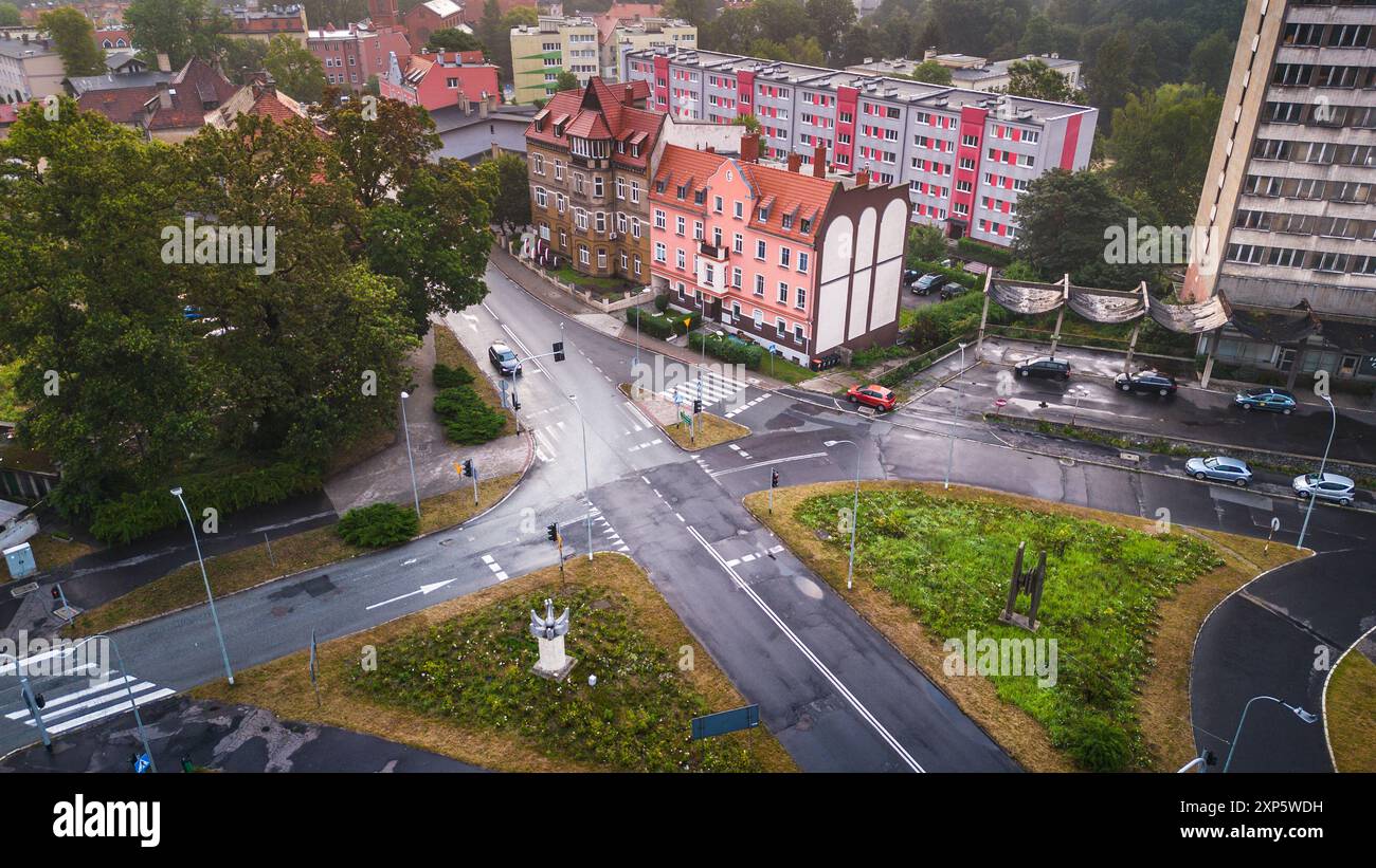 Aerial View of a Quaint Roundabout Surrounded by Historical Buildings ...
