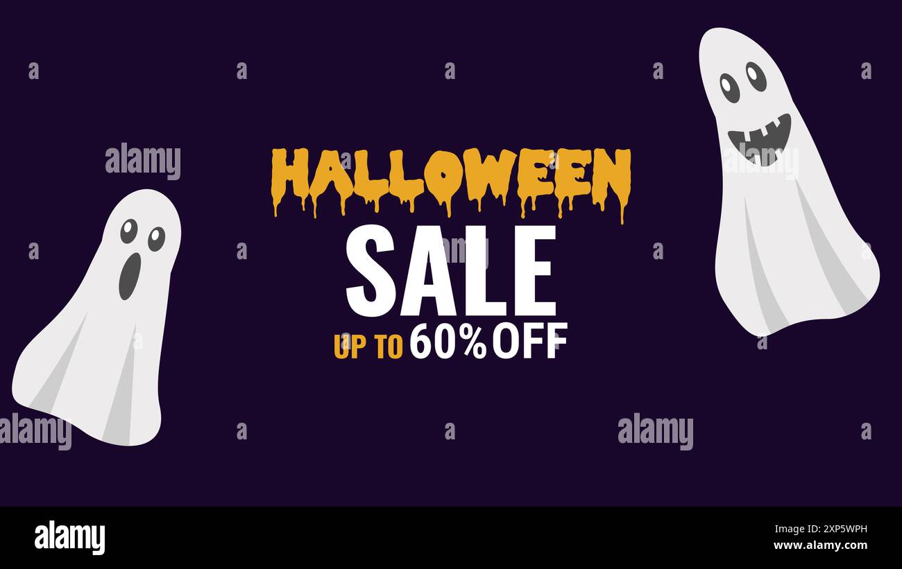Halloween sale promo banner template offer design. Terrible ghosts ...