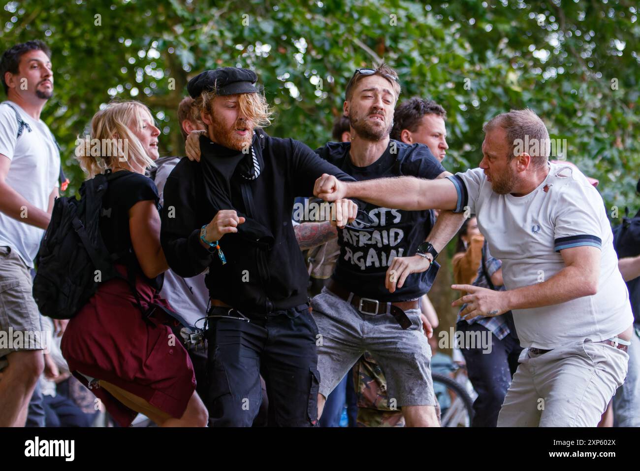 Bristol, UK. 3rd Aug, 2024. Anti racism activists are pictured as they ...