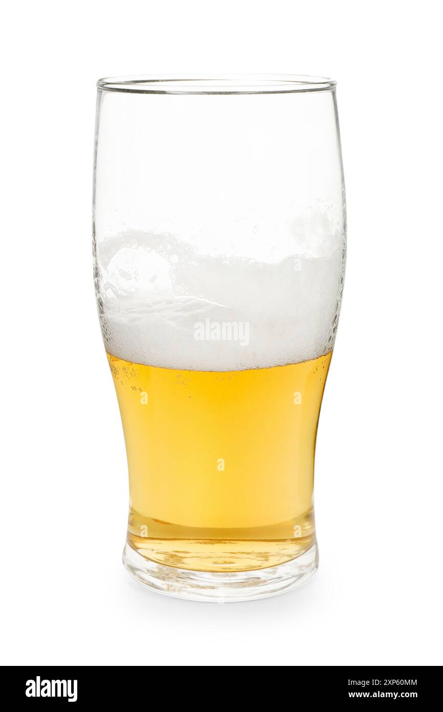 Half full glass of beer isolated on white Stock Photo - Alamy