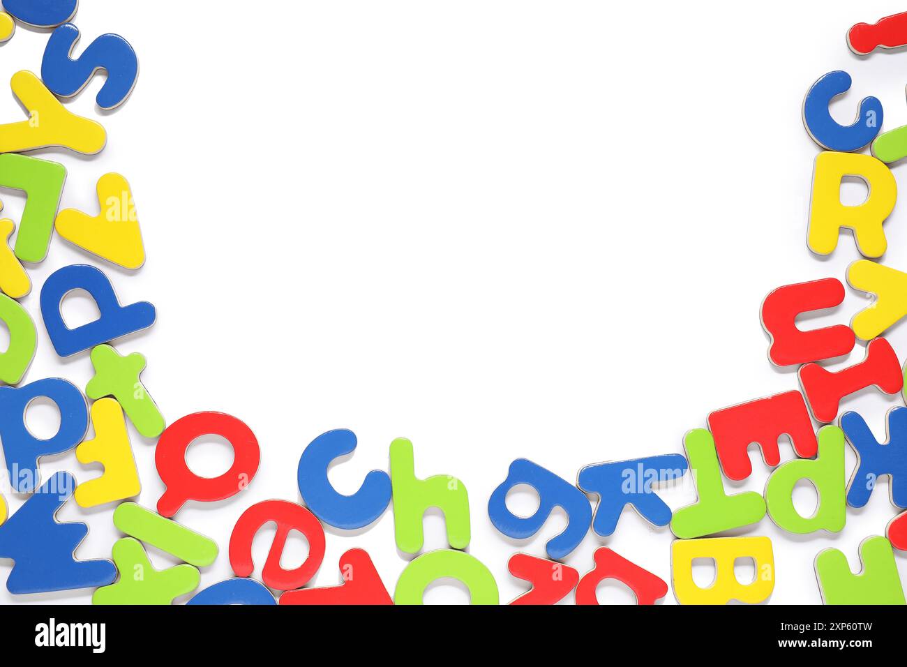 Alphabet. Many colorful magnetic letters isolated on white, top view ...