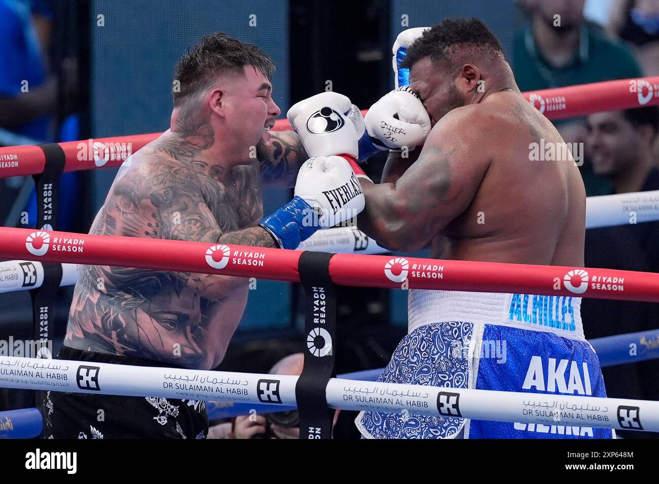 Andy Ruiz Jr., left, punches Jarrell Miller, right, during a ...