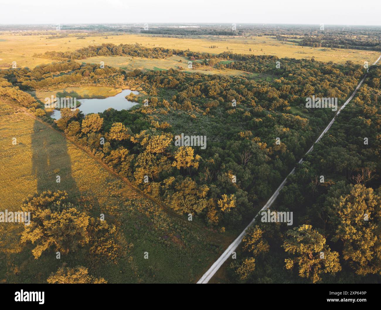 Aerial view of Midewin National Tallgrass Prairie, Illinois, USA. The ...