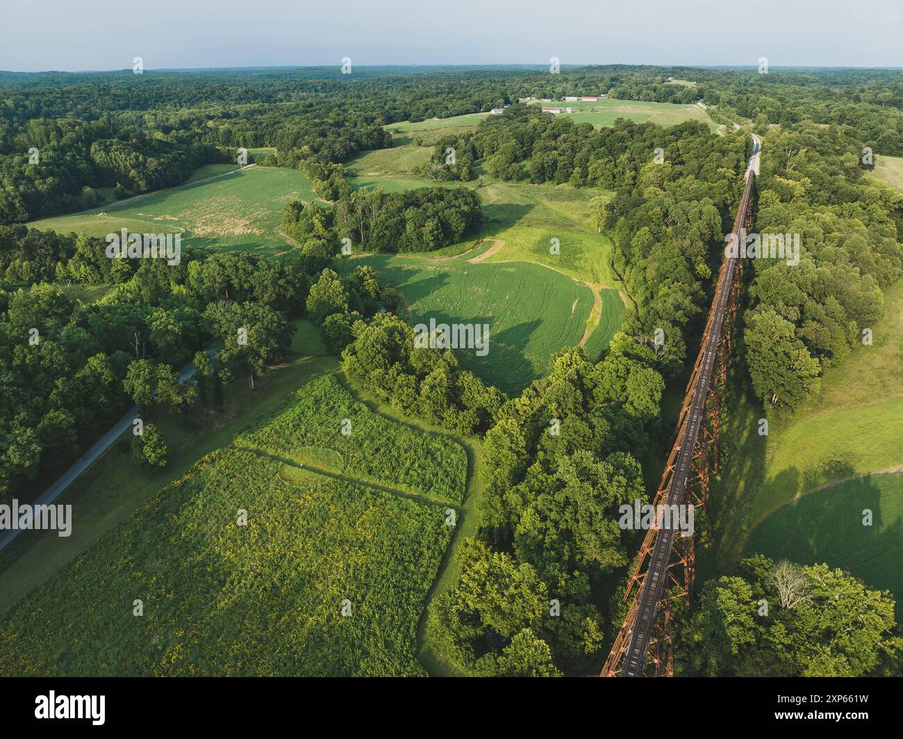 Aerial view over the Tulip Trestle in Indiana, USA. Built by Italian ...