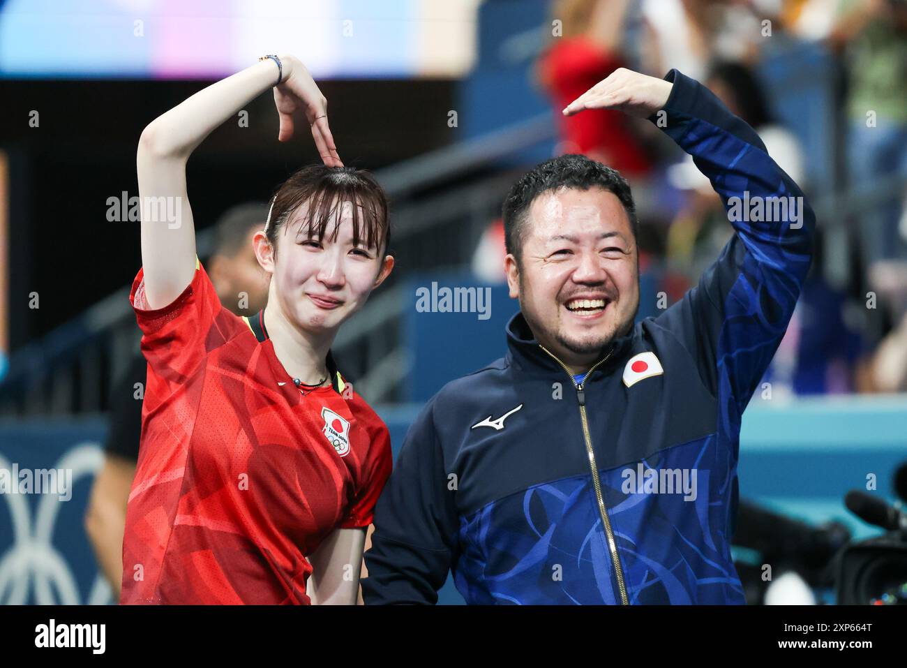 Paris, France. 3rd Aug, 2024. (L to R) Hina Hayata (JPN), Daisuke Ishida coach Table Tennis ...