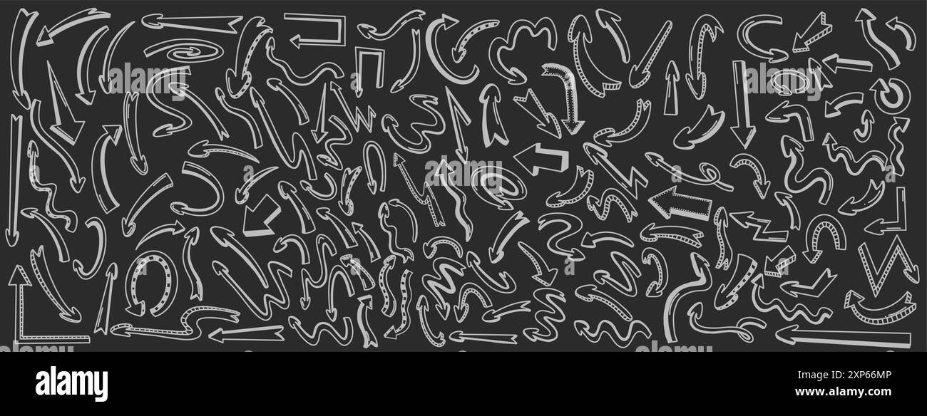 Doodle-style arrow icons with 3d white line effect. Vector icons ...