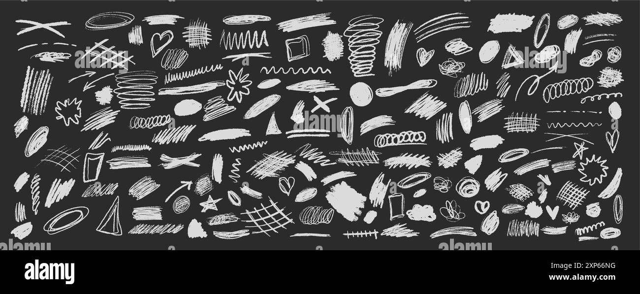 Variety of irregular strokes and scribbles in negative space. Linear ...