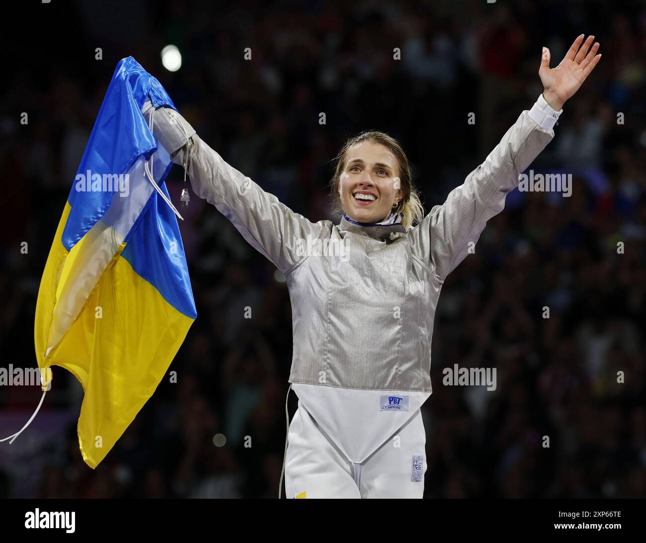Ukrainian fencer Olga Kharlan celebrates after winning gold in the ...