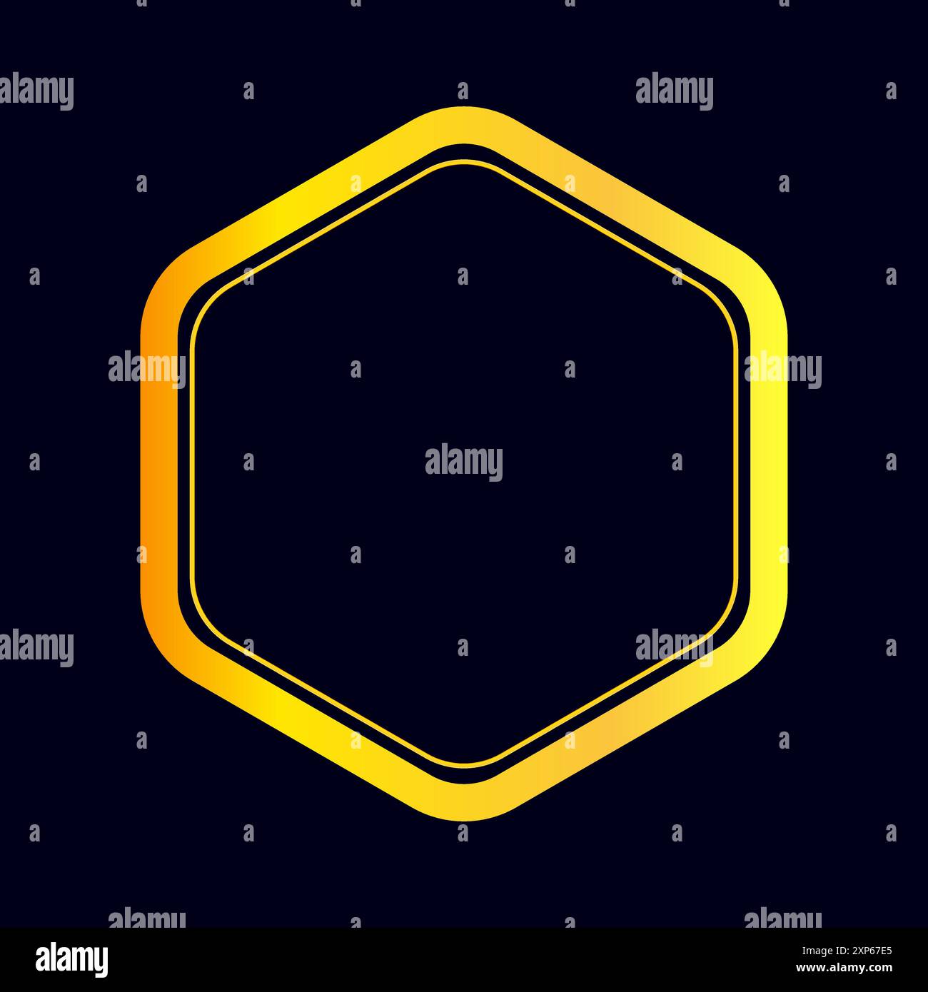 Hexagon luxury gold frame template isolated on dark blue background ...
