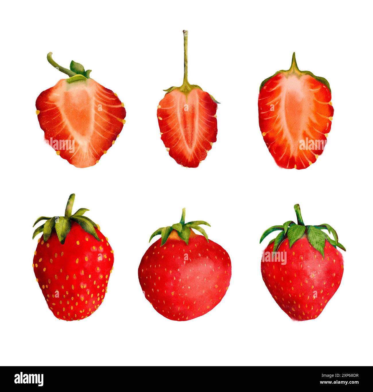 Image of fresh strawberries, showing both cut and whole views. Perfect ...