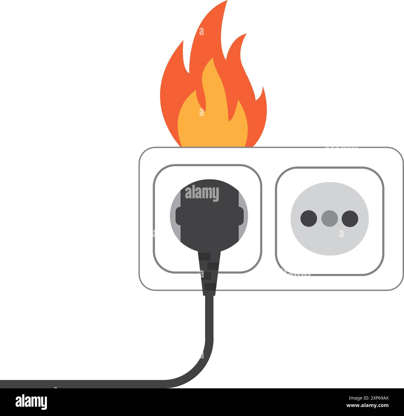 Fire wiring. Socket and plug on fire from overload. Electrical safety ...