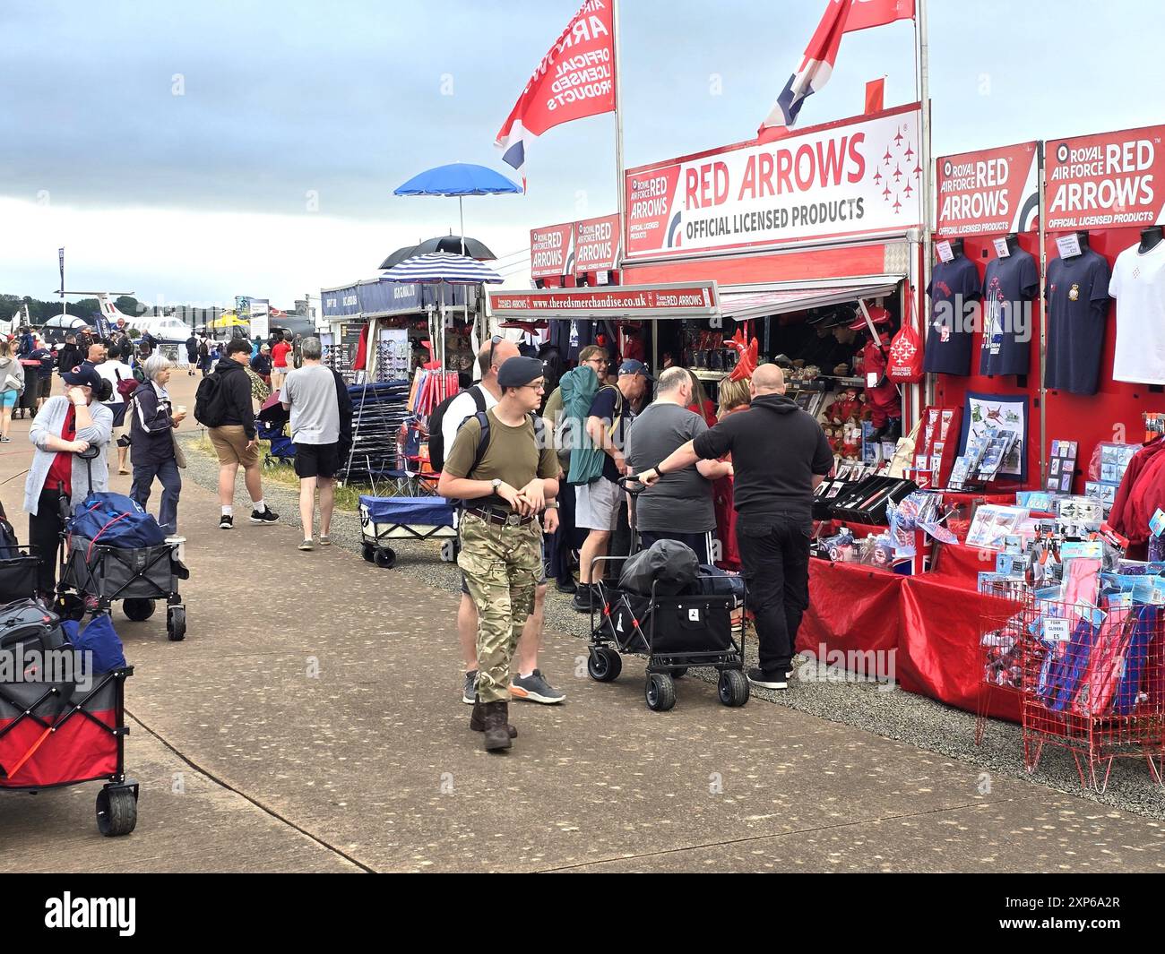 RAF Fairford, UK. 20 July 2024. Red Arrows merchandise proved popular ...
