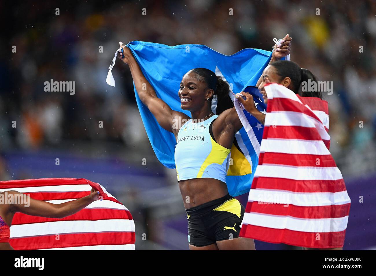 Unknown. 02nd Aug, 2024. Julien Alfred of Santa Lucia won Women s 100m ...