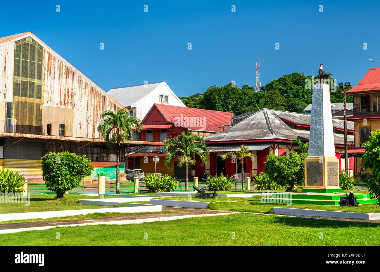 Place du Coq, a square in the old town of Cayenne, French Guiana Stock ...