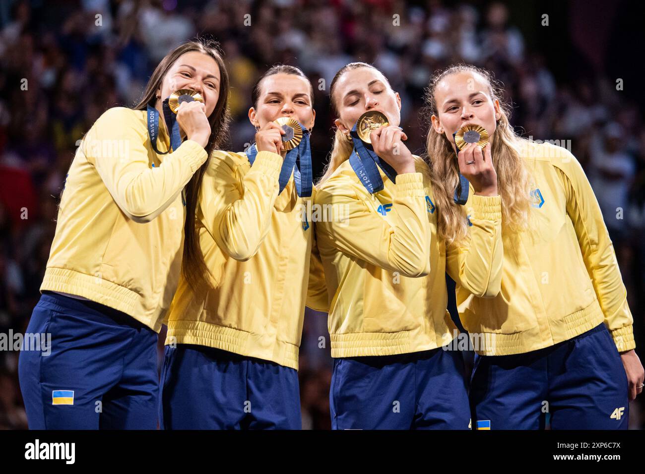 Paris, France. 3rd Aug 2024. Team Ukraine Gold medal, Fencing, Women's ...