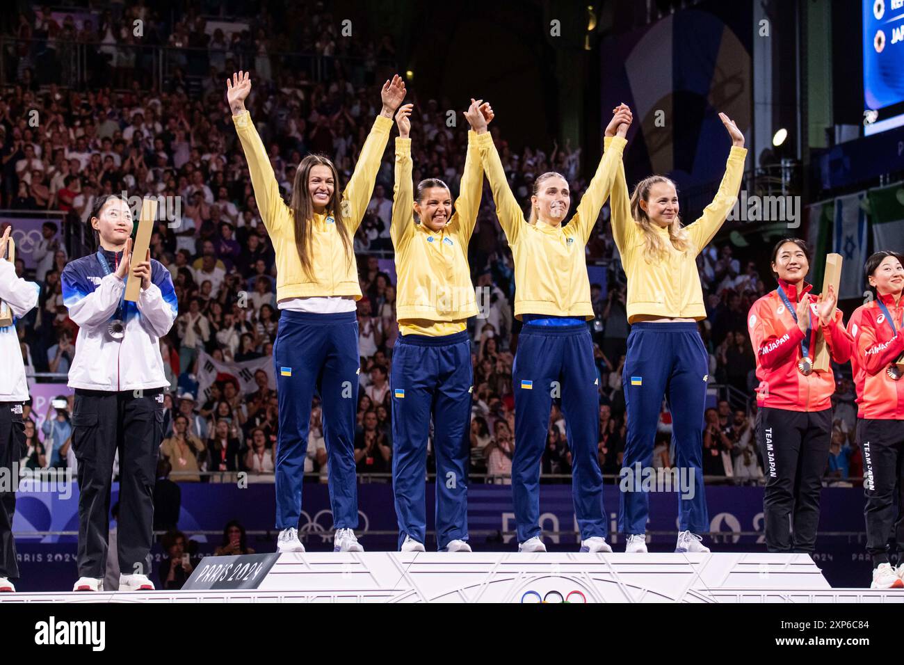 Paris, France. 3rd Aug 2024. Team Ukraine Gold medal, Fencing, Women's ...