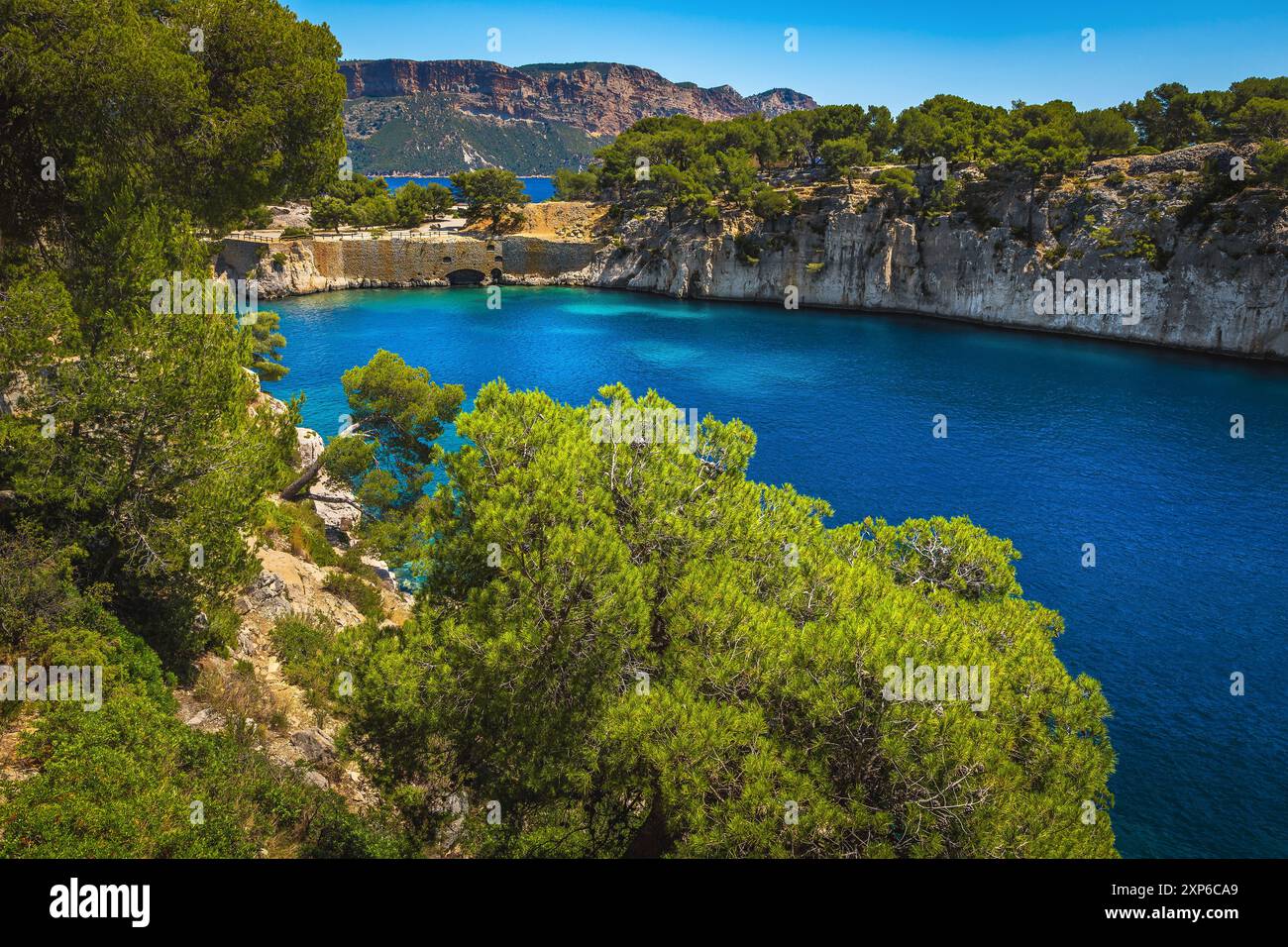 Beautiful viewpoint between the cliffs with spectacular mediterranean ...