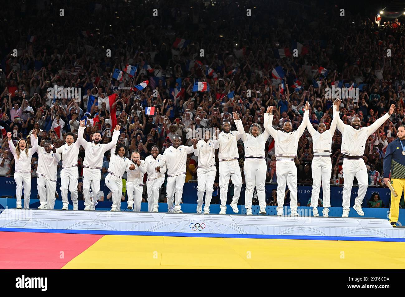 Athletes of Team France celebrate winning the gold medals after ...