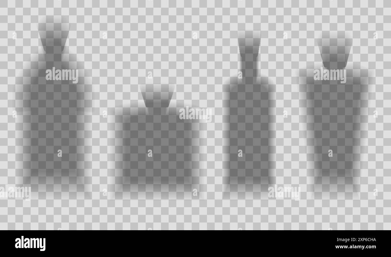 Vector set of transparent shadows of glass bottles isolated from ...