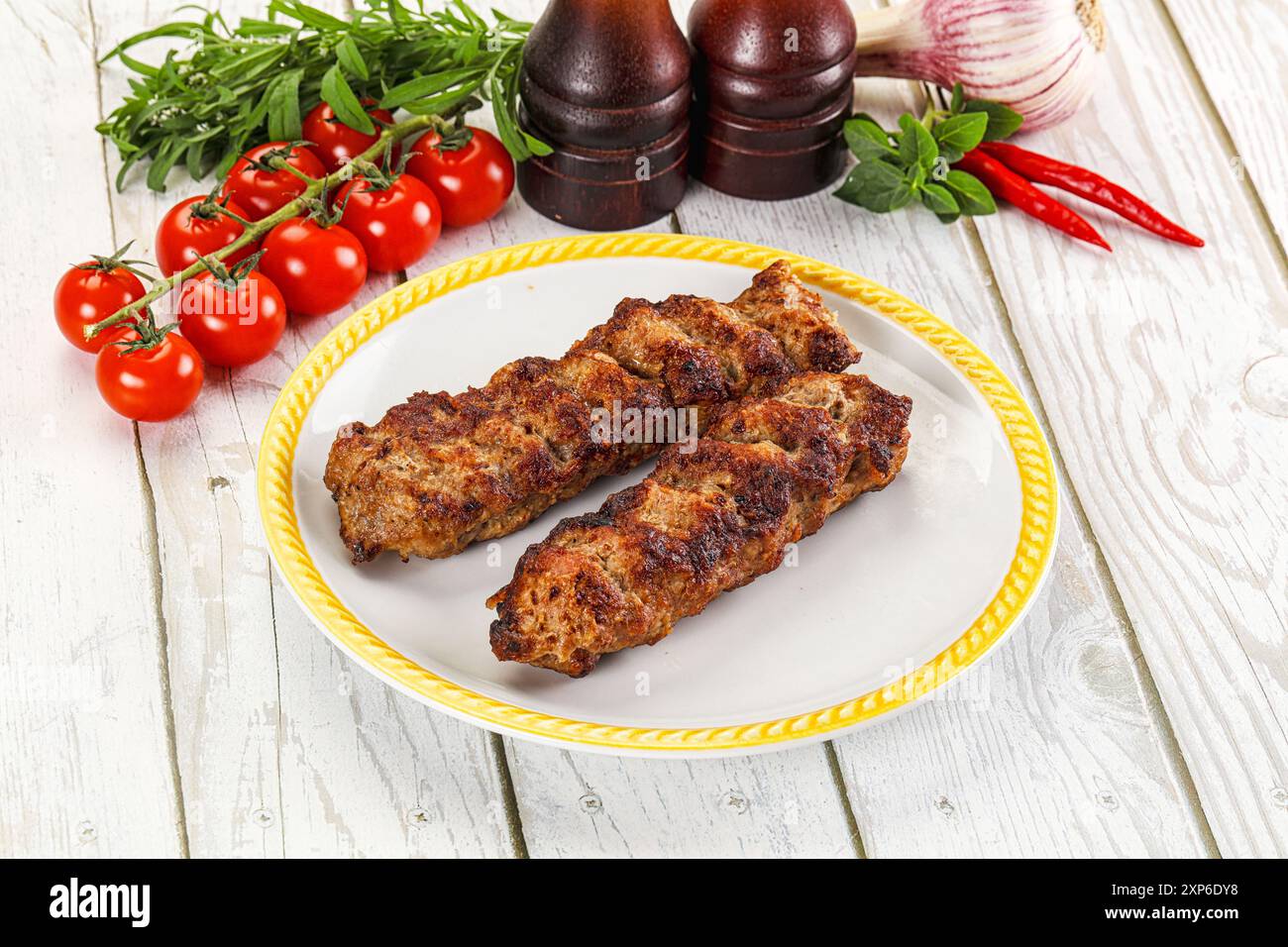 Chicken barbecue kebab minced meat and spices Stock Photo - Alamy