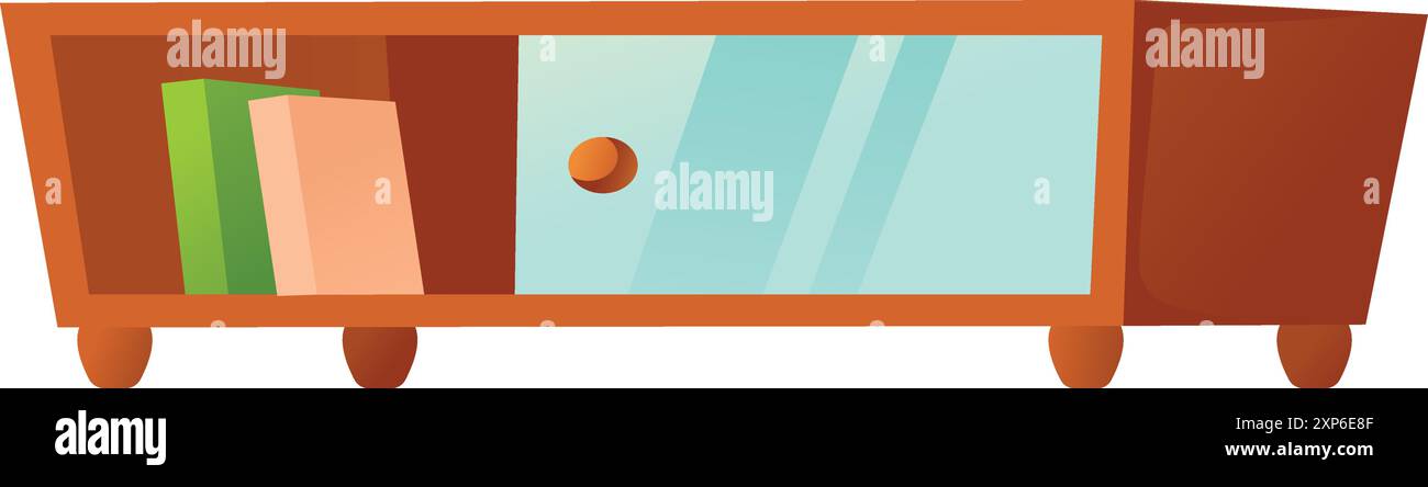 Wooden shelf with glass door. Furniture cartoon icon Stock Vector Image ...