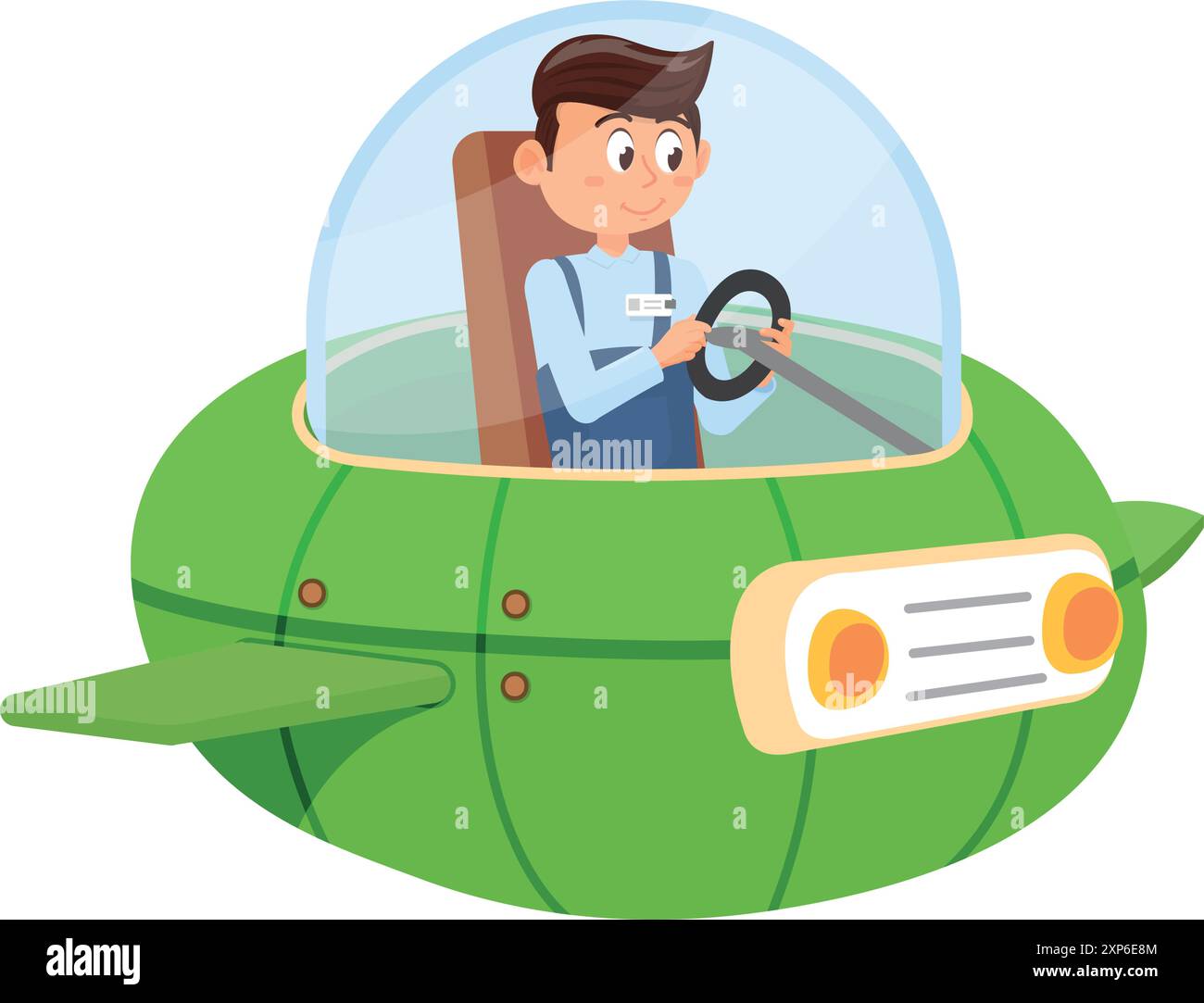 Boy on flying car. Kid play with futuristic transport Stock Vector ...