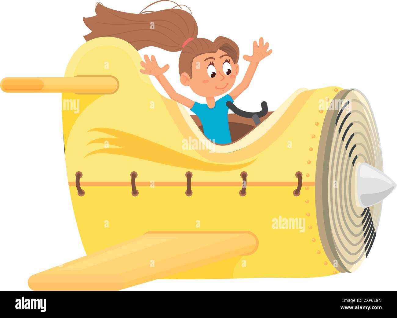 Happy girl flying on airplane. Cartoon transport kids Stock Vector ...
