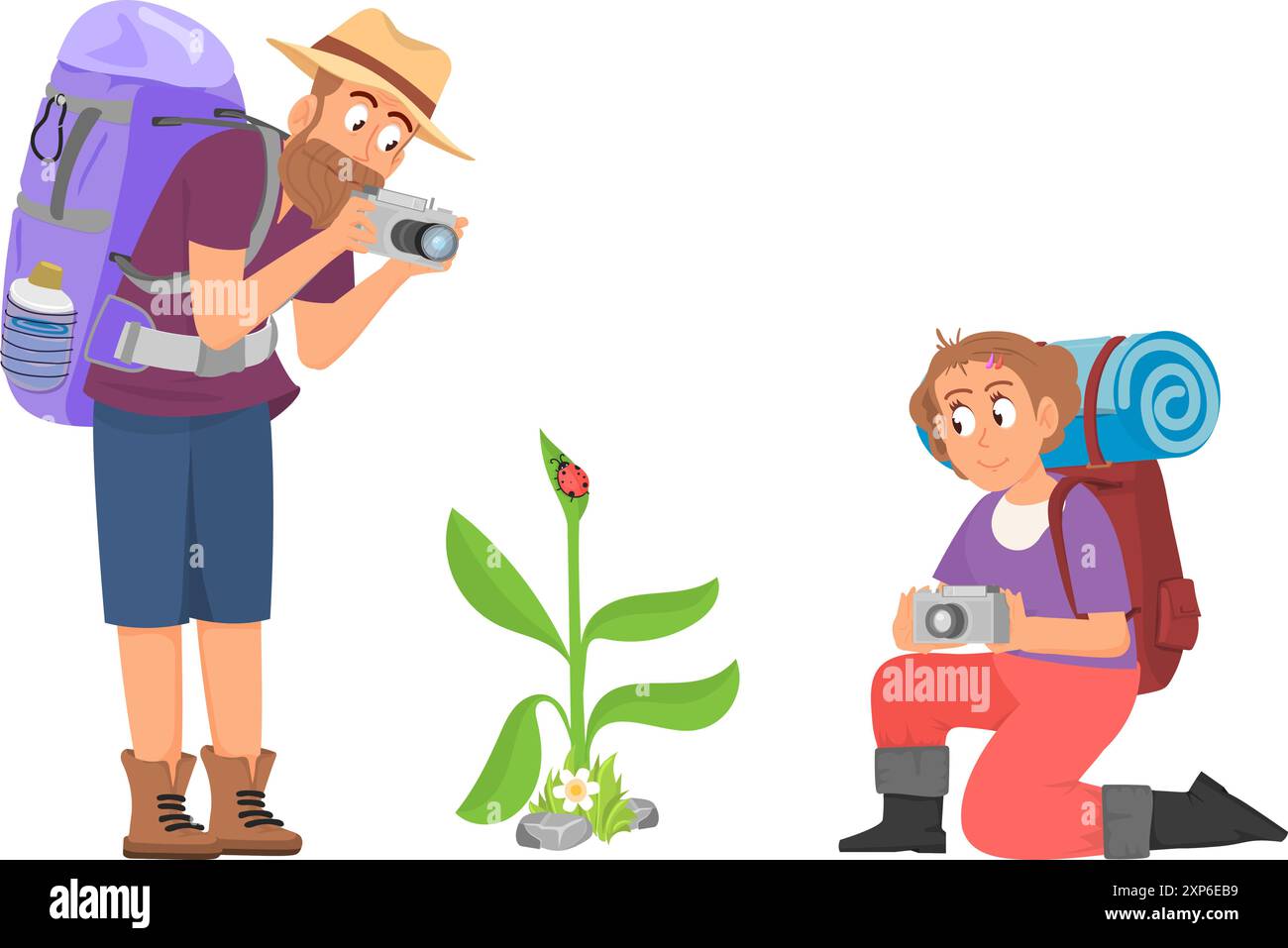 Happy tourist exploring nature. Outdoor travel characters Stock Vector ...