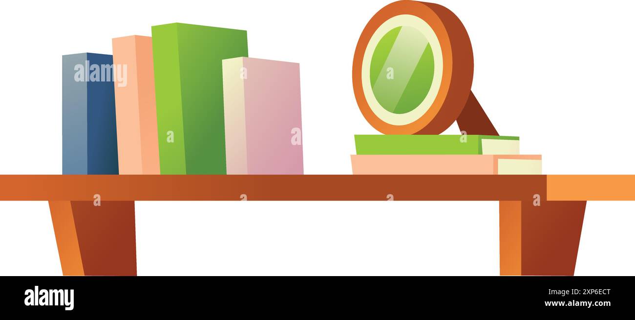 Cartoon bookshelf icon. Wooden shelf with book stacks Stock Vector ...