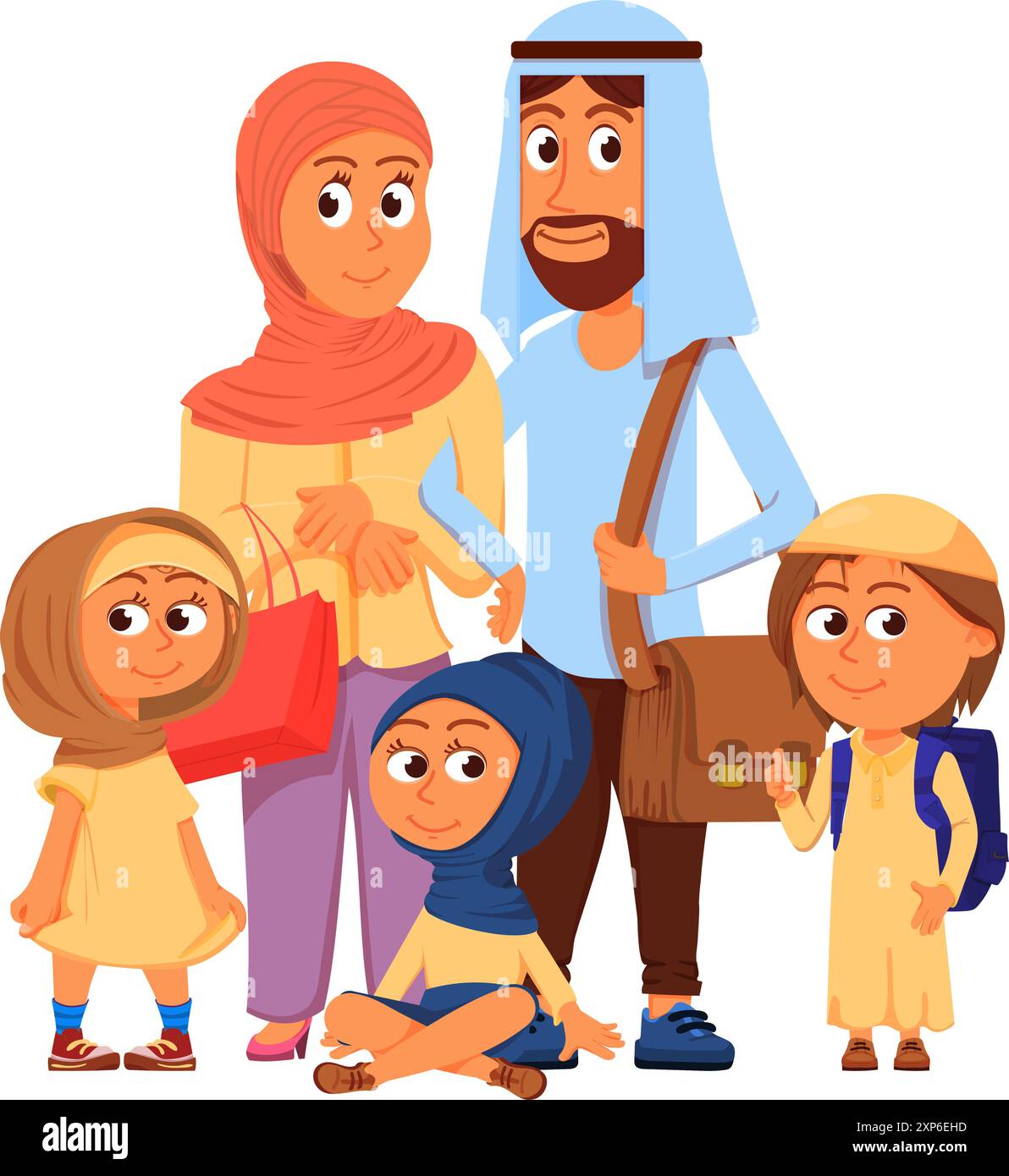 Muslim family characters. Islamic parents and kids together Stock ...