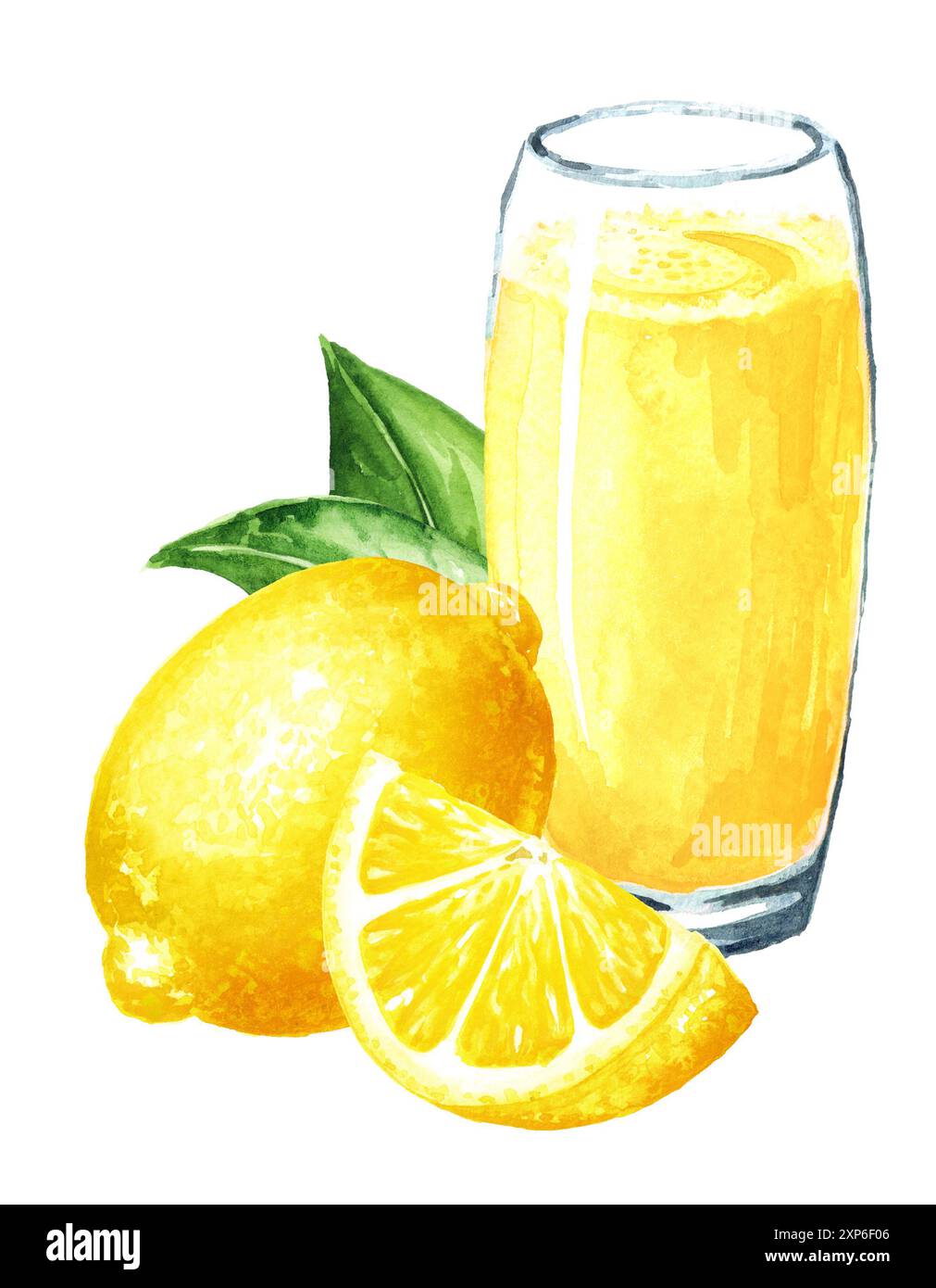 Glass of lemonade, Lemon juice. Hand drawn watercolor illustration ...