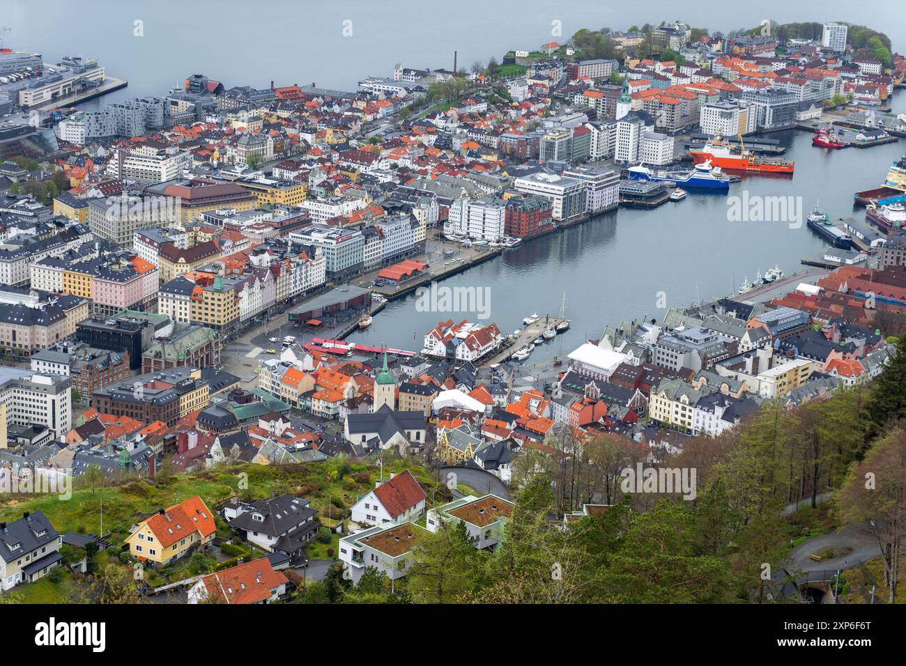 Stunning panorama of Bergen, Norway, showing the charming city harbor ...