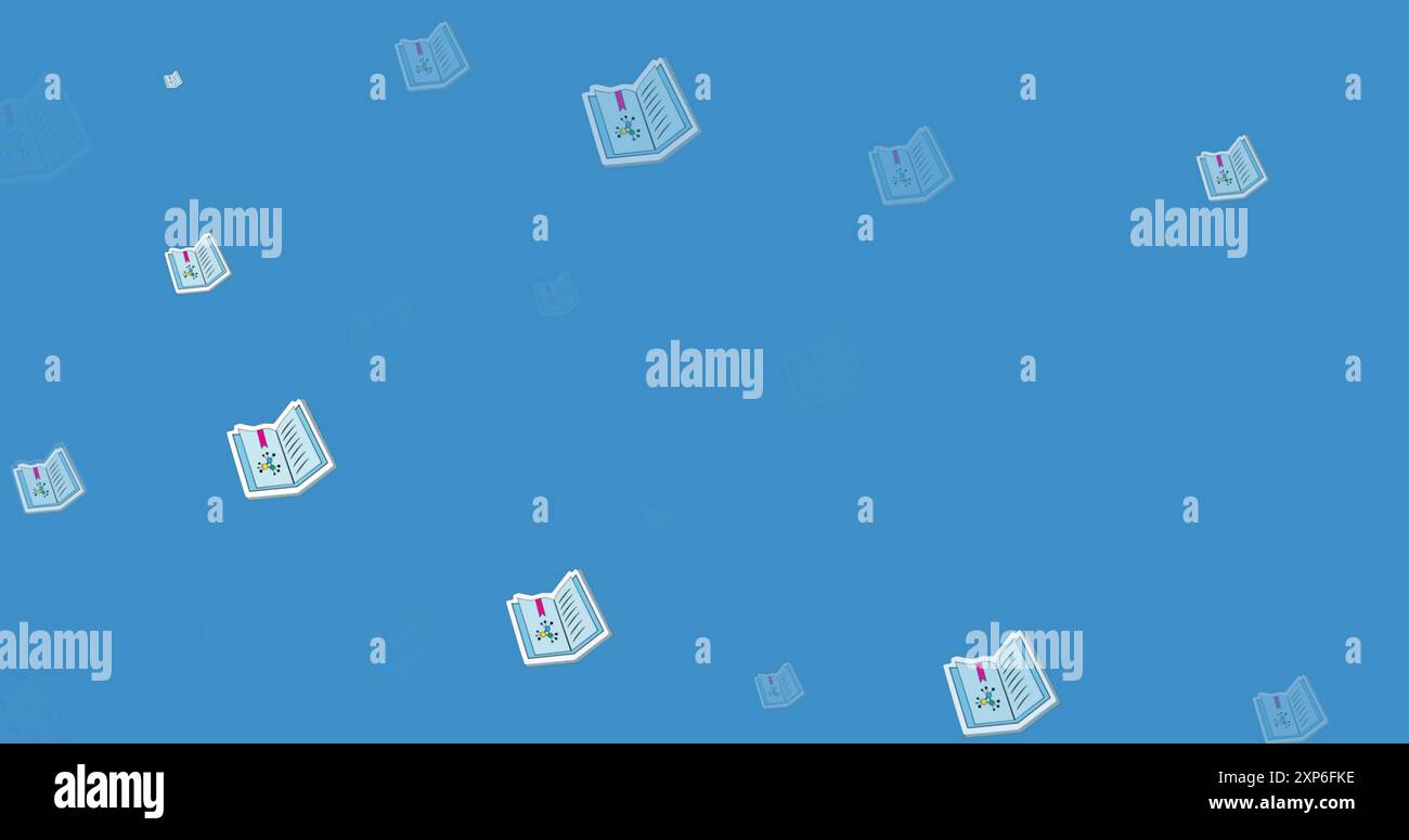 Image of multiple science textbook icons in seamless pattern on blue ...