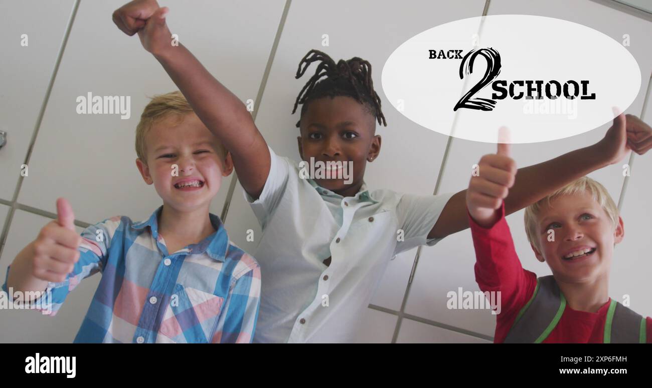 Image of back to school text over happy diverse school kids Stock Photo ...