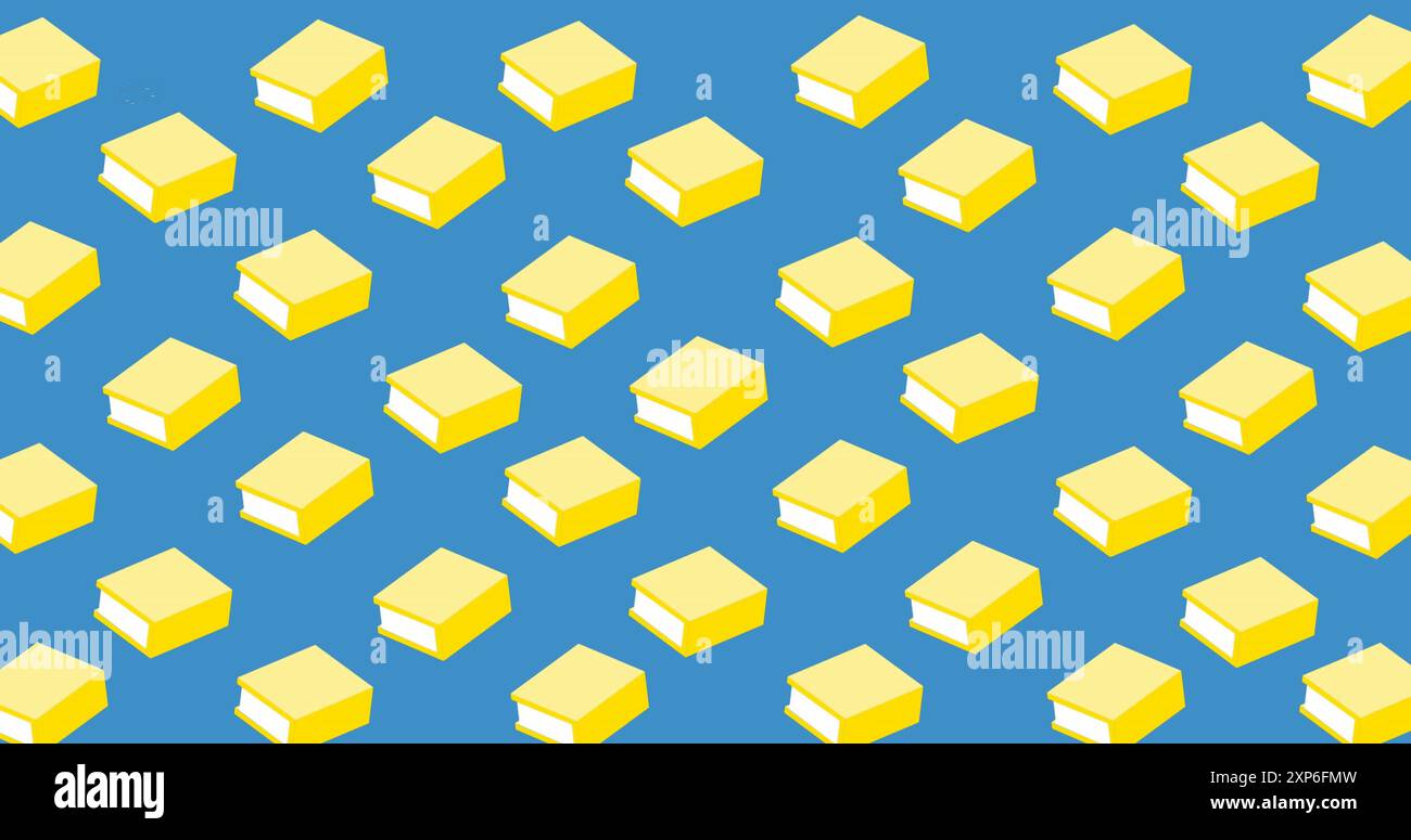 Image of multiple book icon moving in seamless pattern on blue ...