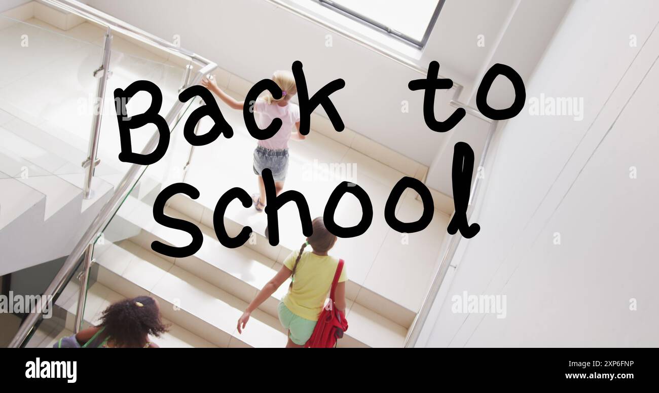 Image of back to school text over happy diverse schoolchildren running ... Image of back to school text over happy diverse schoolchildren running ...