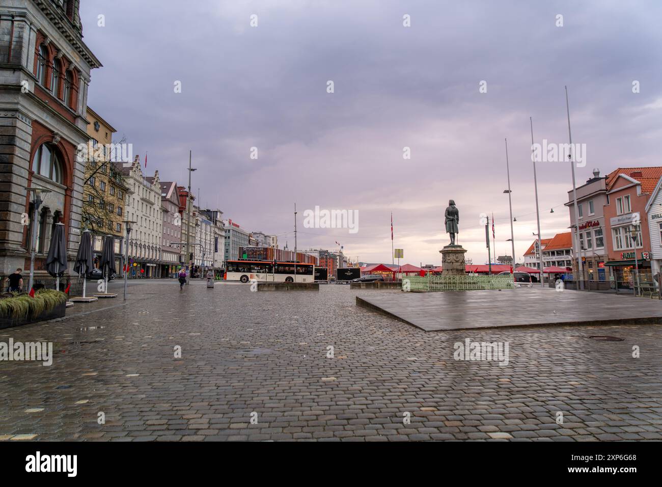 Bergen, Norway - April 30, 2024: A peaceful square in the historic ...