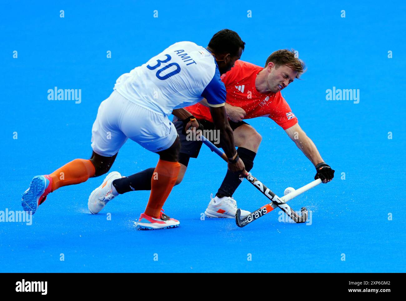 India's Amit Rohidas and Great Britain's Zach Wallace during the Men's ...