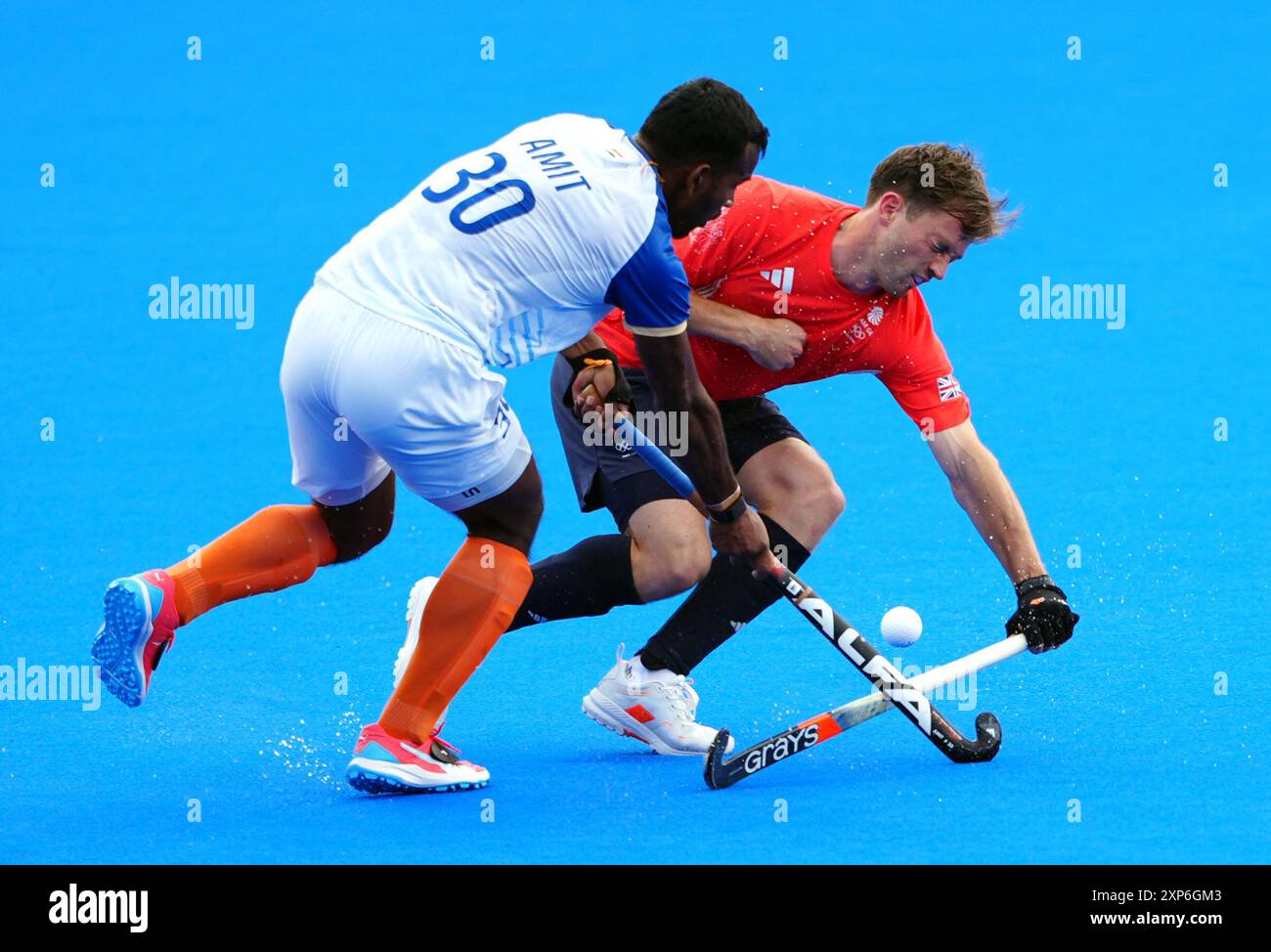 India's Amit Rohidas and Great Britain's Zach Wallace during the Men's ...