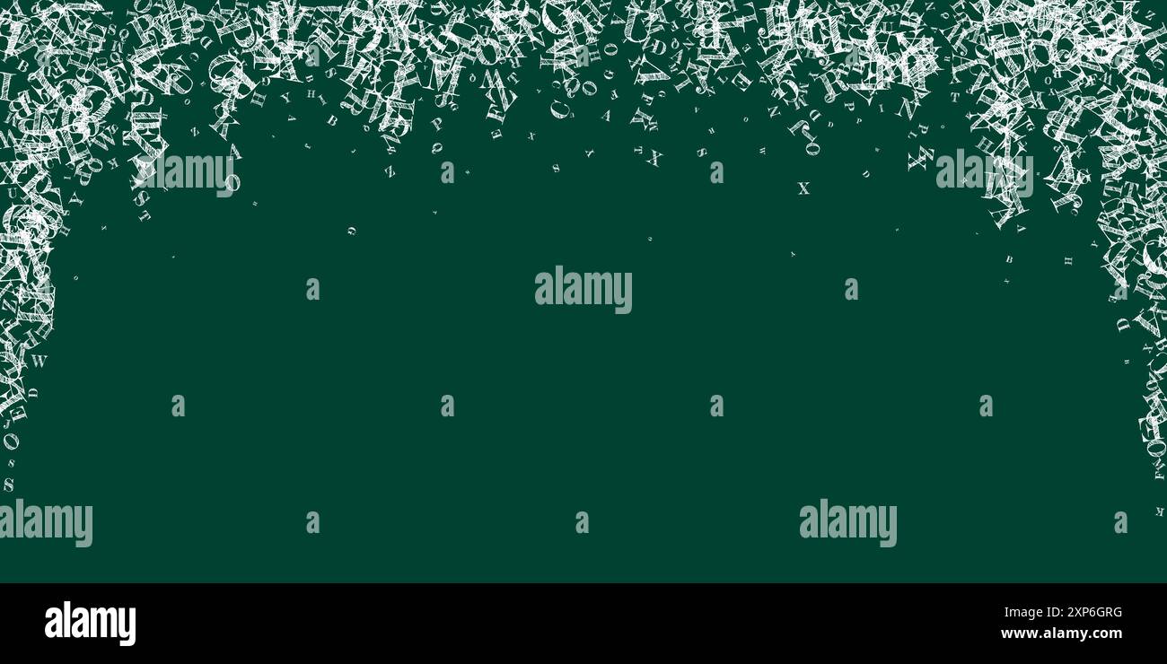 Falling letters of English language. White chalk characters of Latin ...