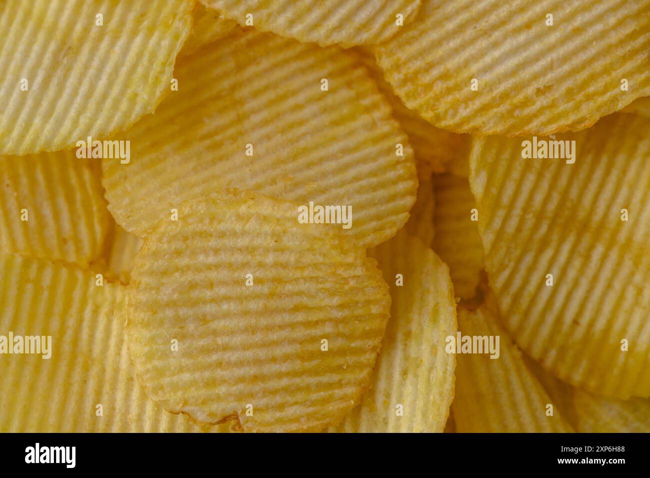 Crispy fresh potato chips, snacks background. Top view, flat lay ...