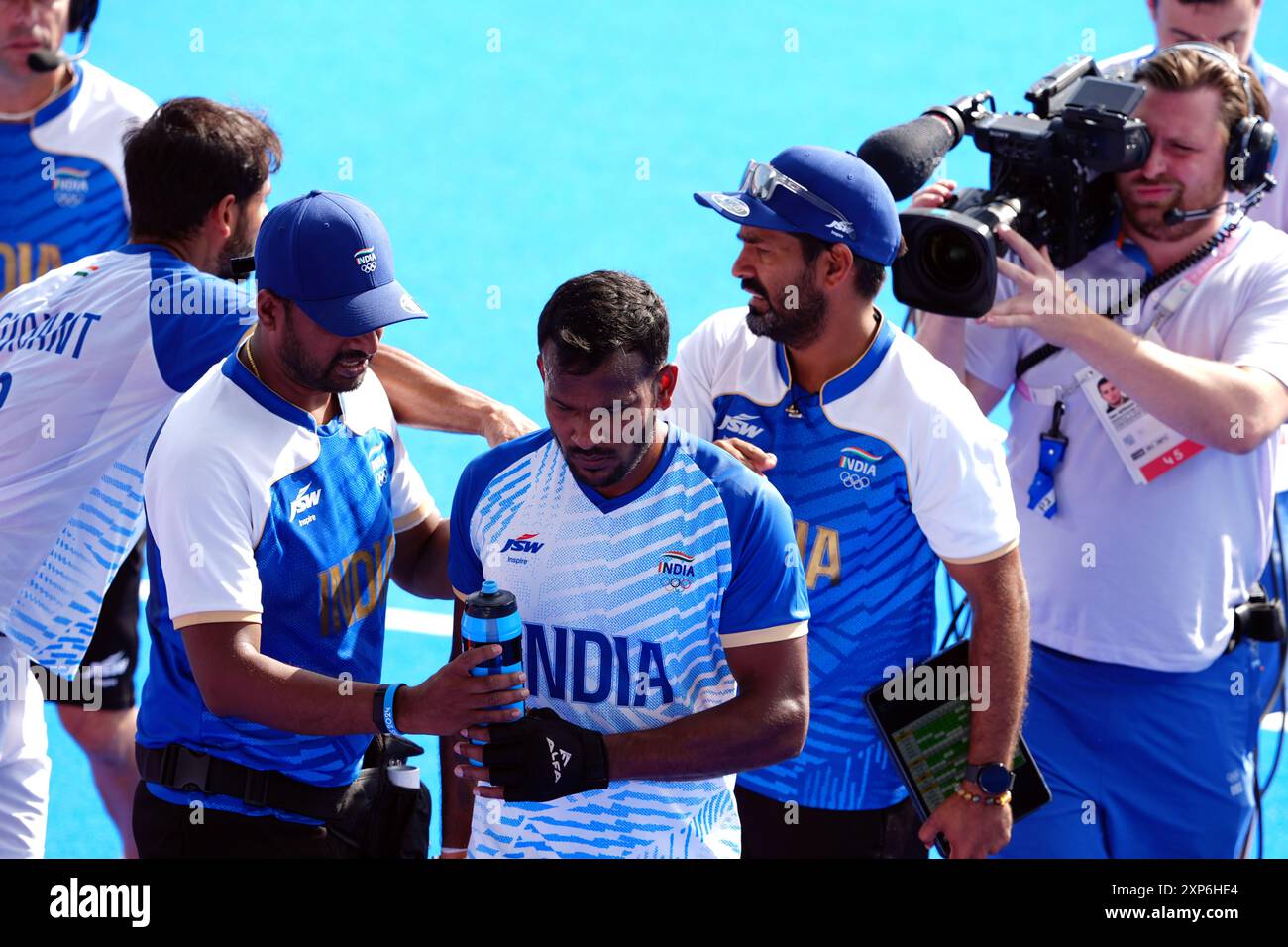 India's Amit Rohidas after being sent off by umpire Sean Rapaport ...