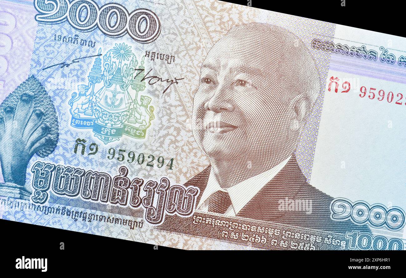 Obverse of 1000 Riels banknote printed by Cambodia, that shows Late ...