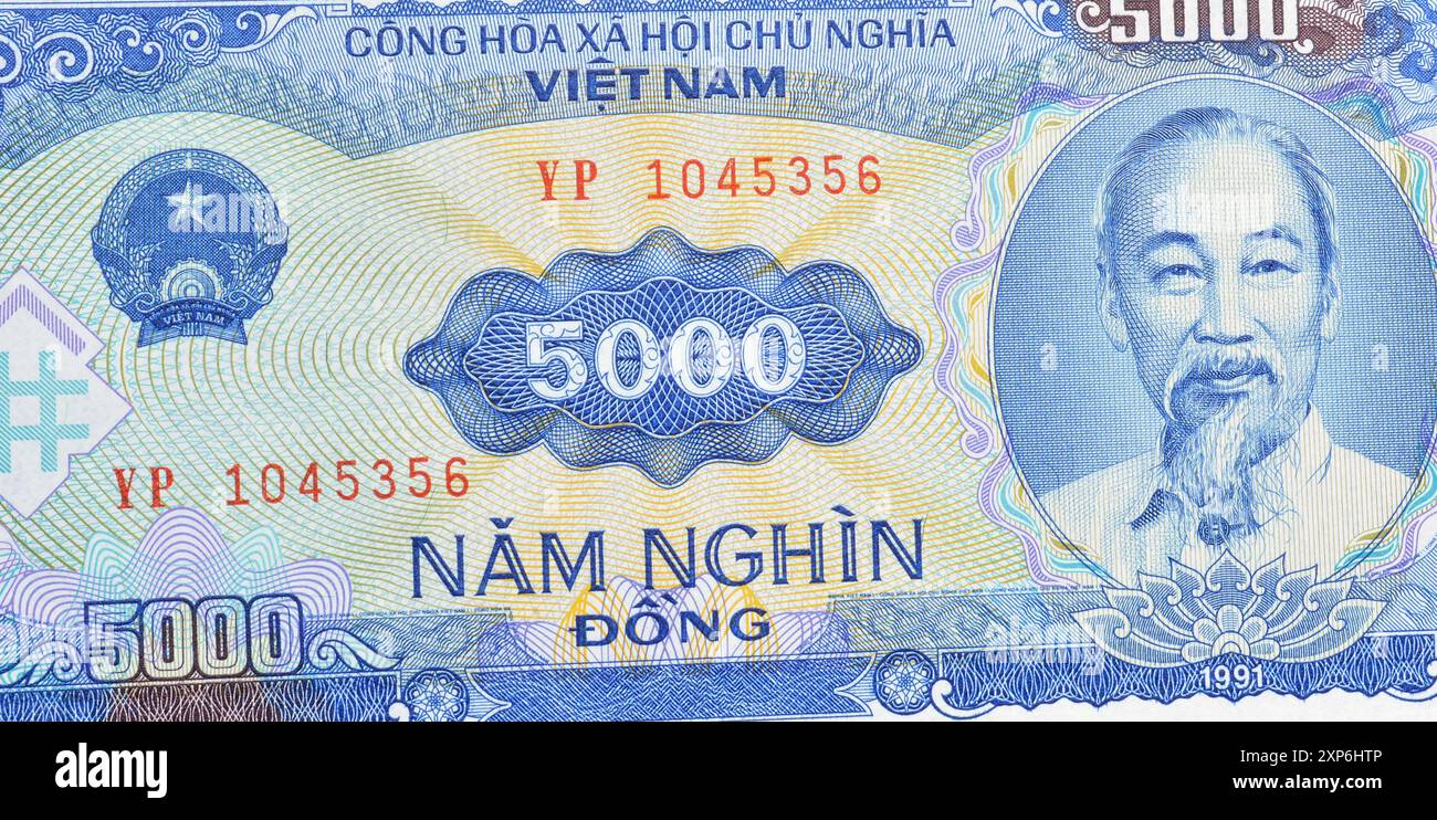 Obverse of 5000 Dong banknote printed by Vietnam, that shows portrait ...