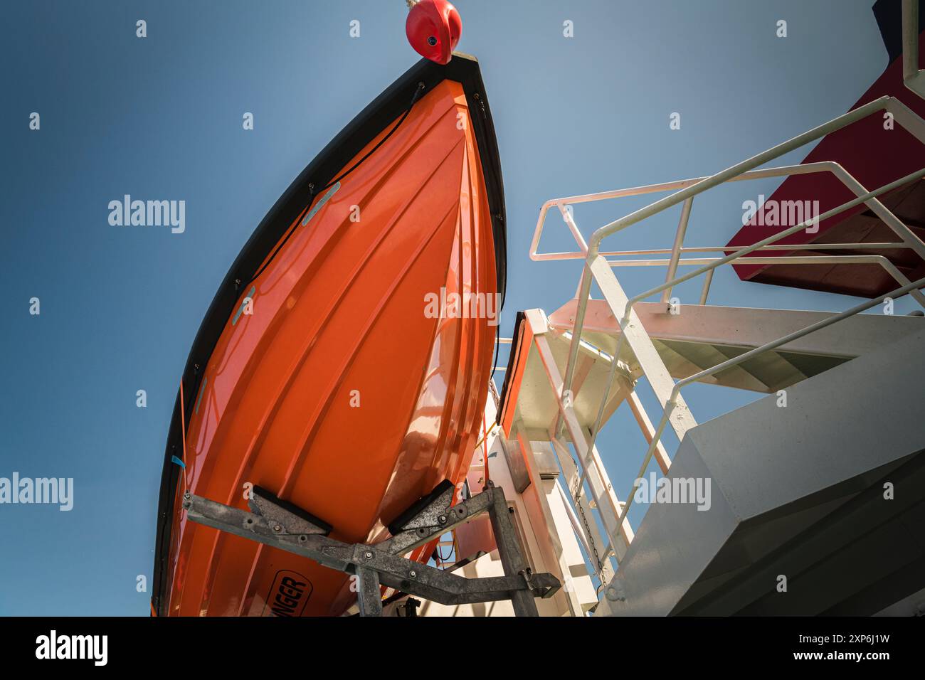 A from below HDR image of a ships emergency rescue boat or ships ...