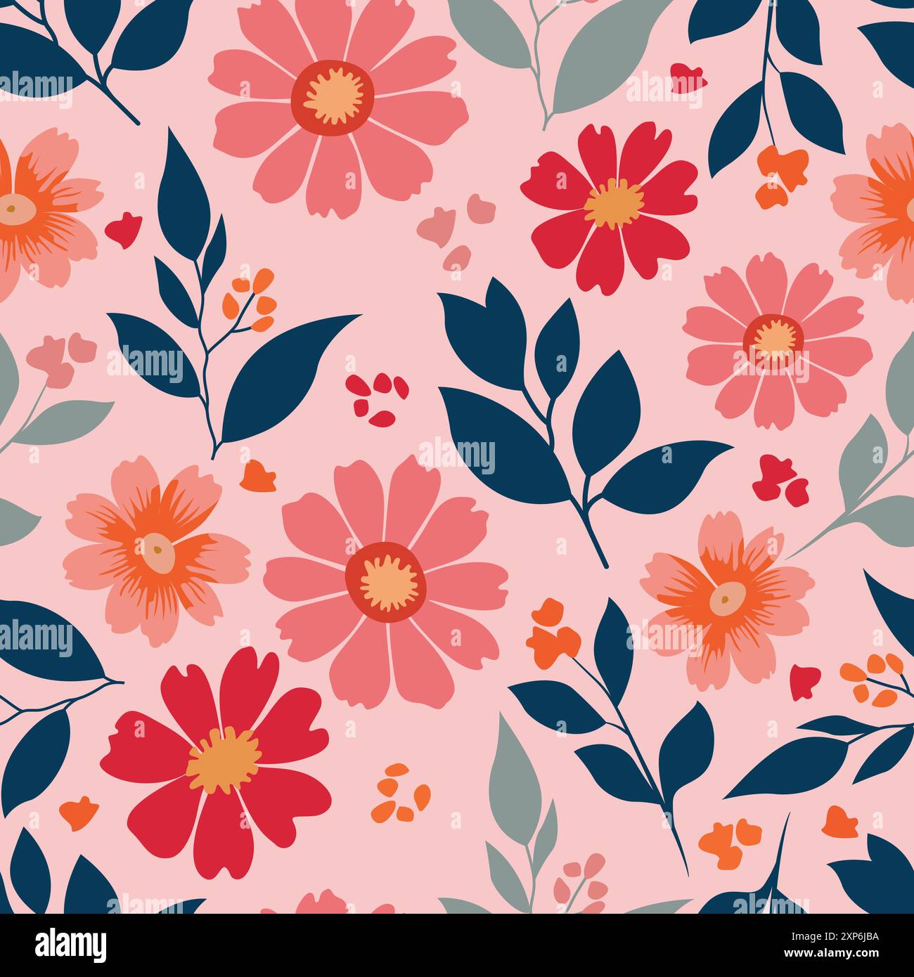 A charming vector pattern of flowers and leaves, intricately detailed ...