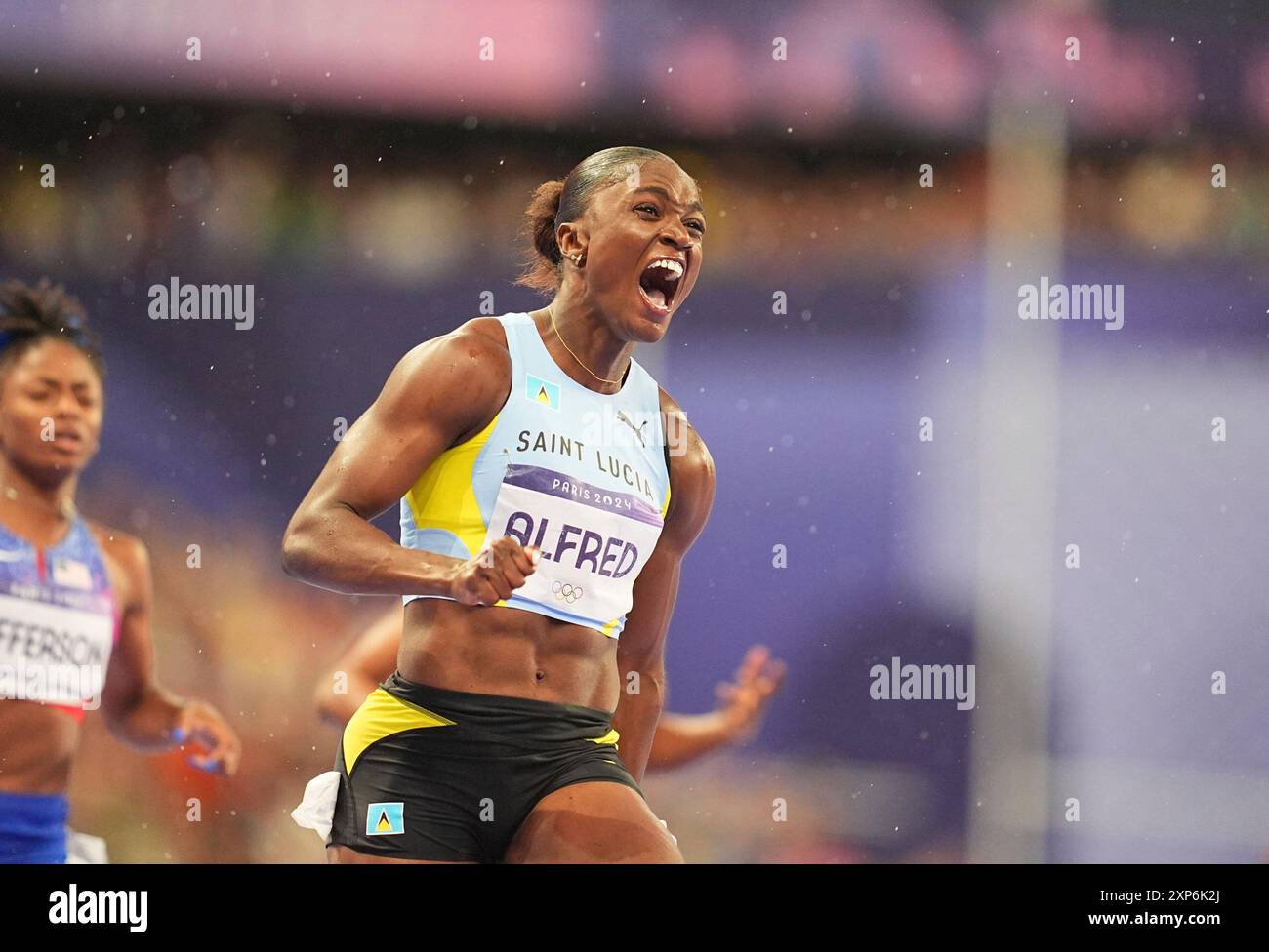 August 03 2024: Julien Alfred (Saint Lucia) winning gold at Women's ...