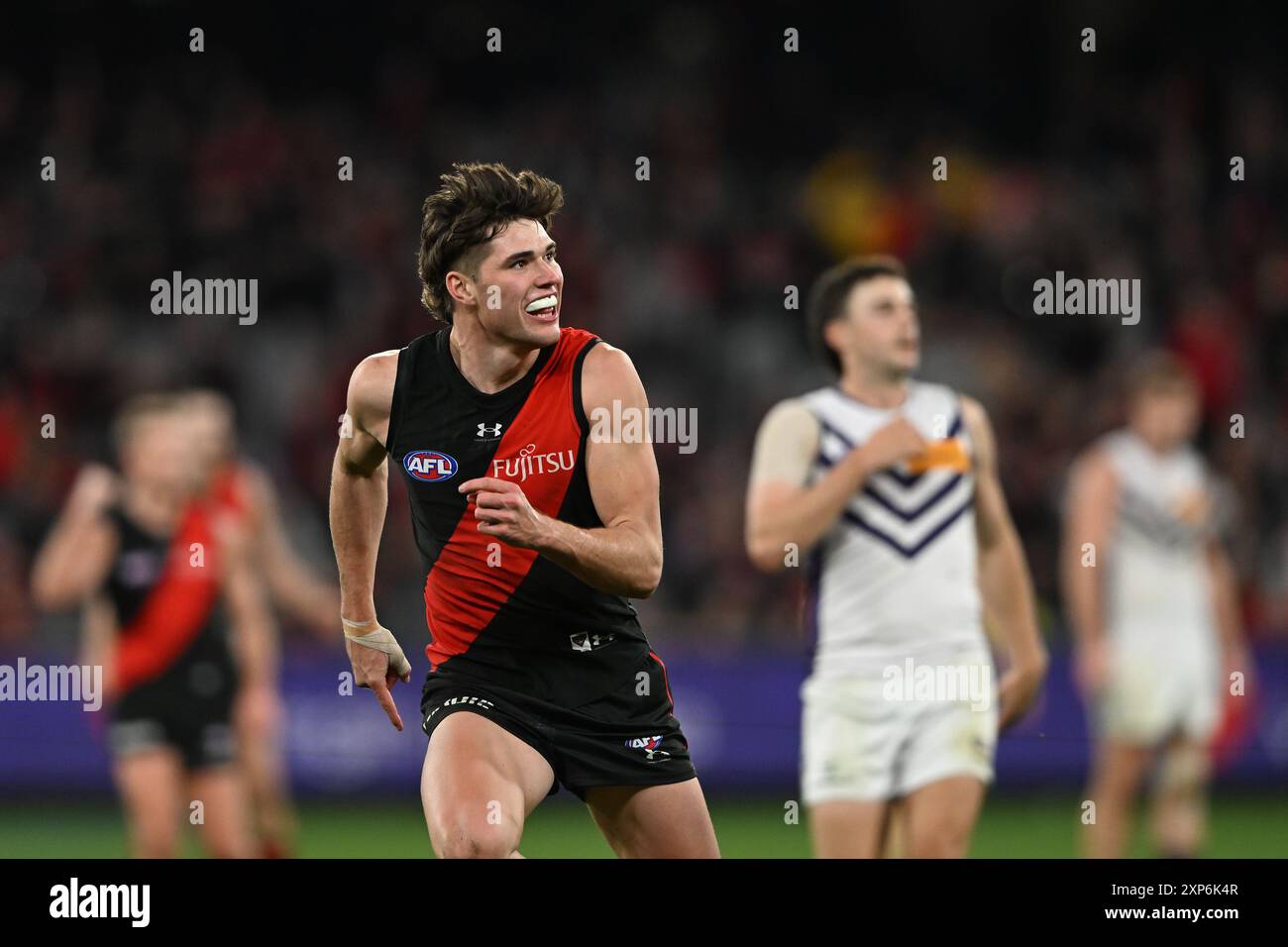 Melbourne, Australia. 04th Aug, 2024. Sam Durham of Essendon reacts ...