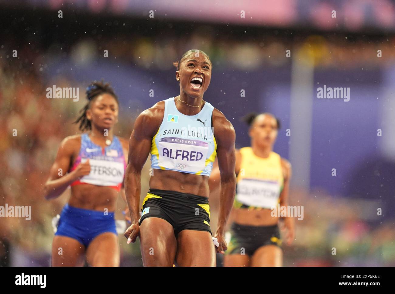 August 03 2024: Julien Alfred (Saint Lucia) winning gold at Women's ...