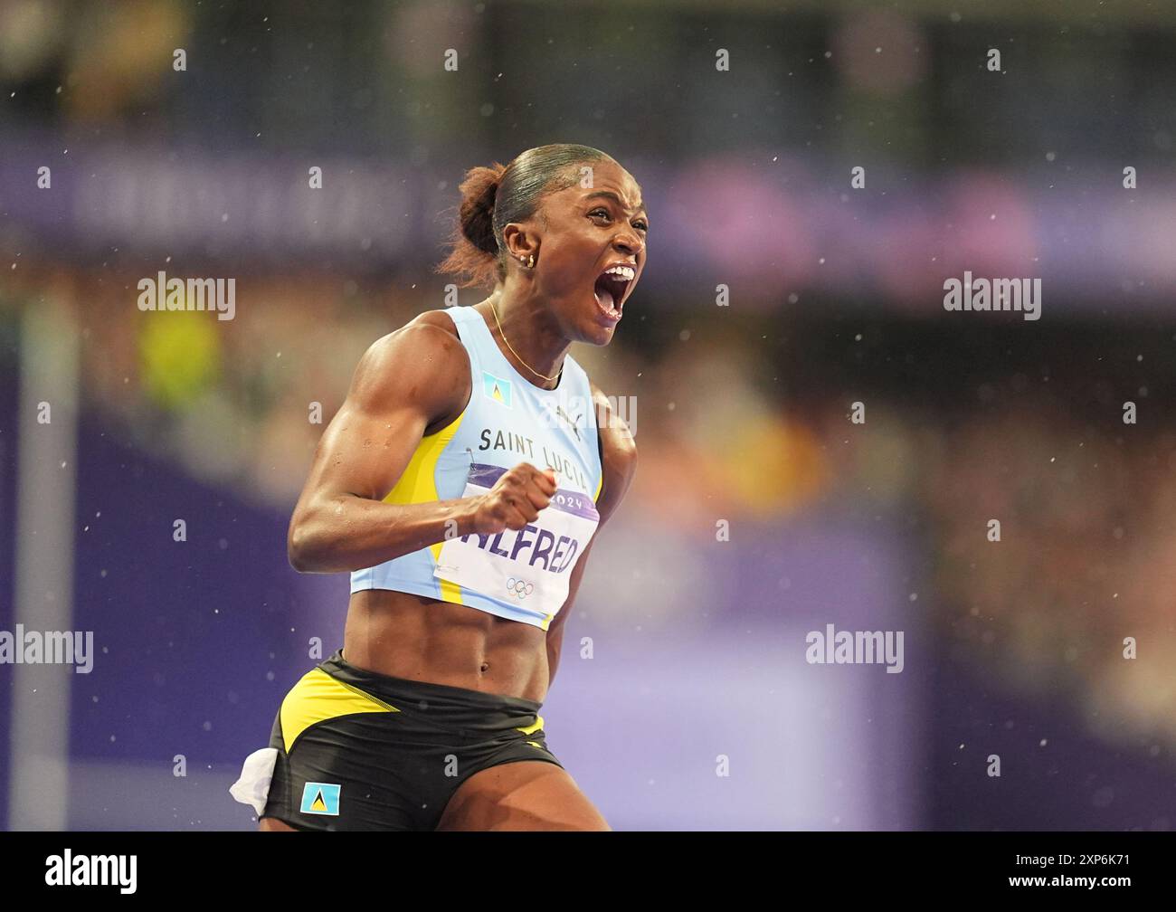 August 03 2024: Julien Alfred (Saint Lucia) winning gold at Women's ...